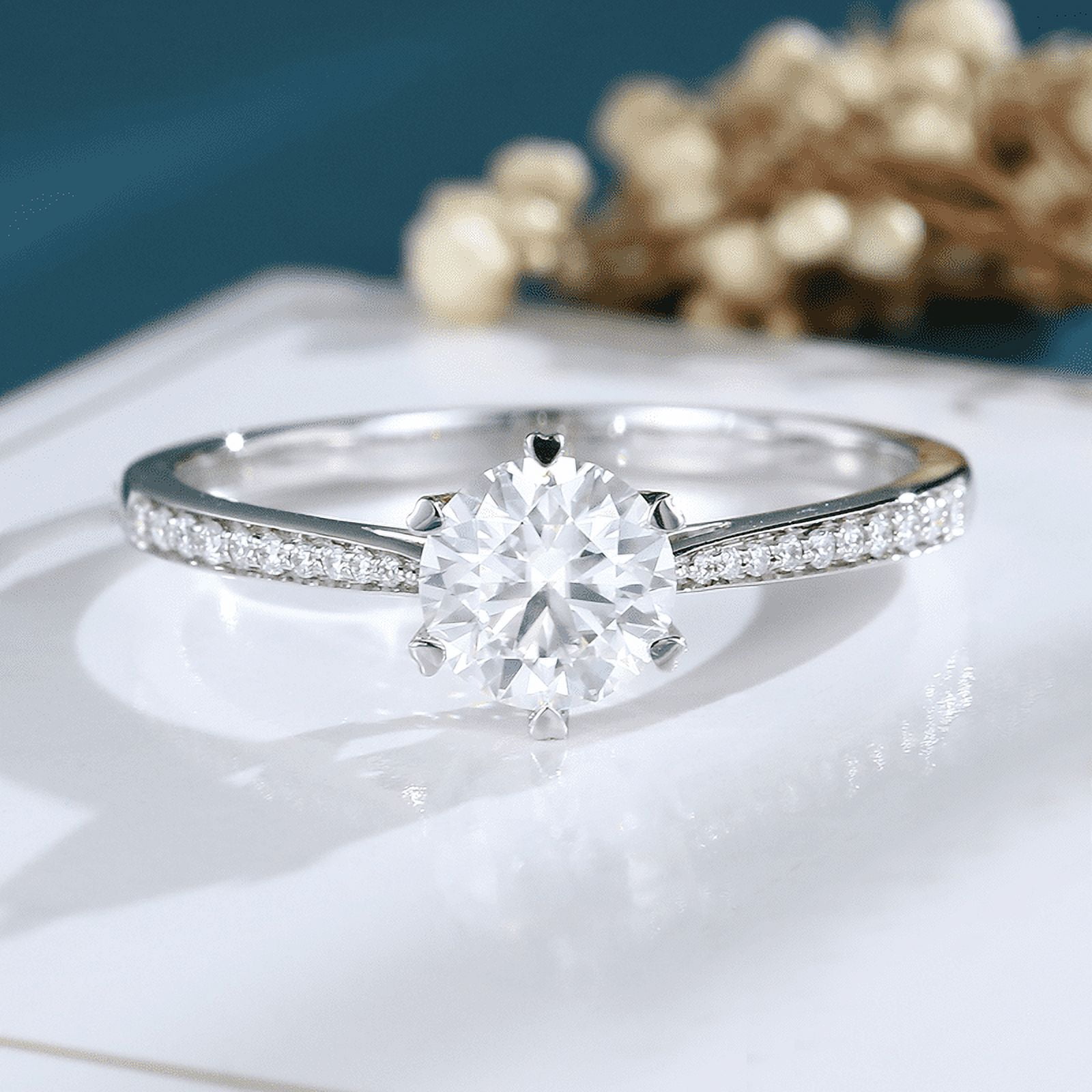 Brig Jewel 1 Ct Round Brilliant Diamond Ring - 14K White Gold Finish ...