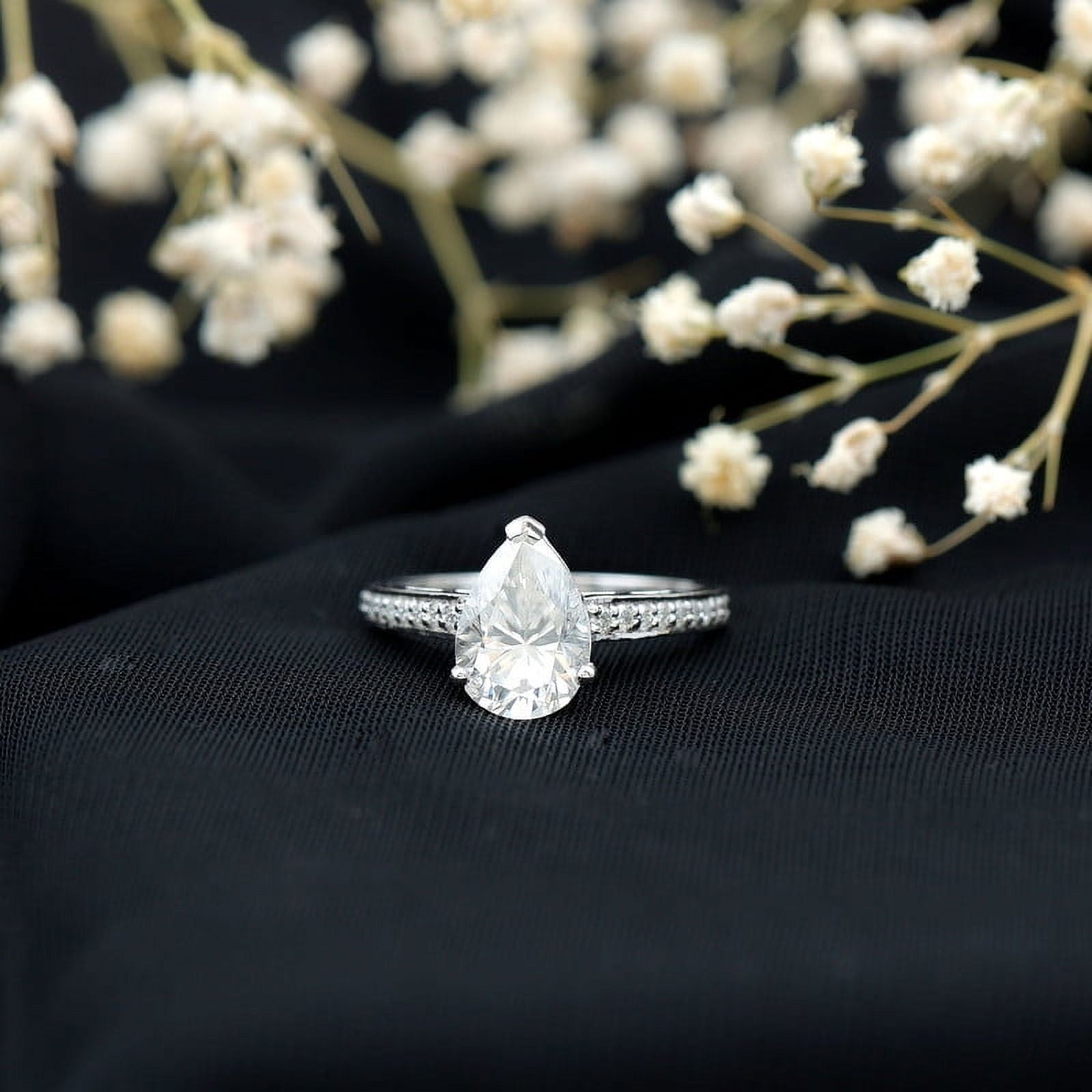 Brig Jewel 14K White Gold Plated Ring for Her - 1.8 Ct Pear Cut Diamond ...