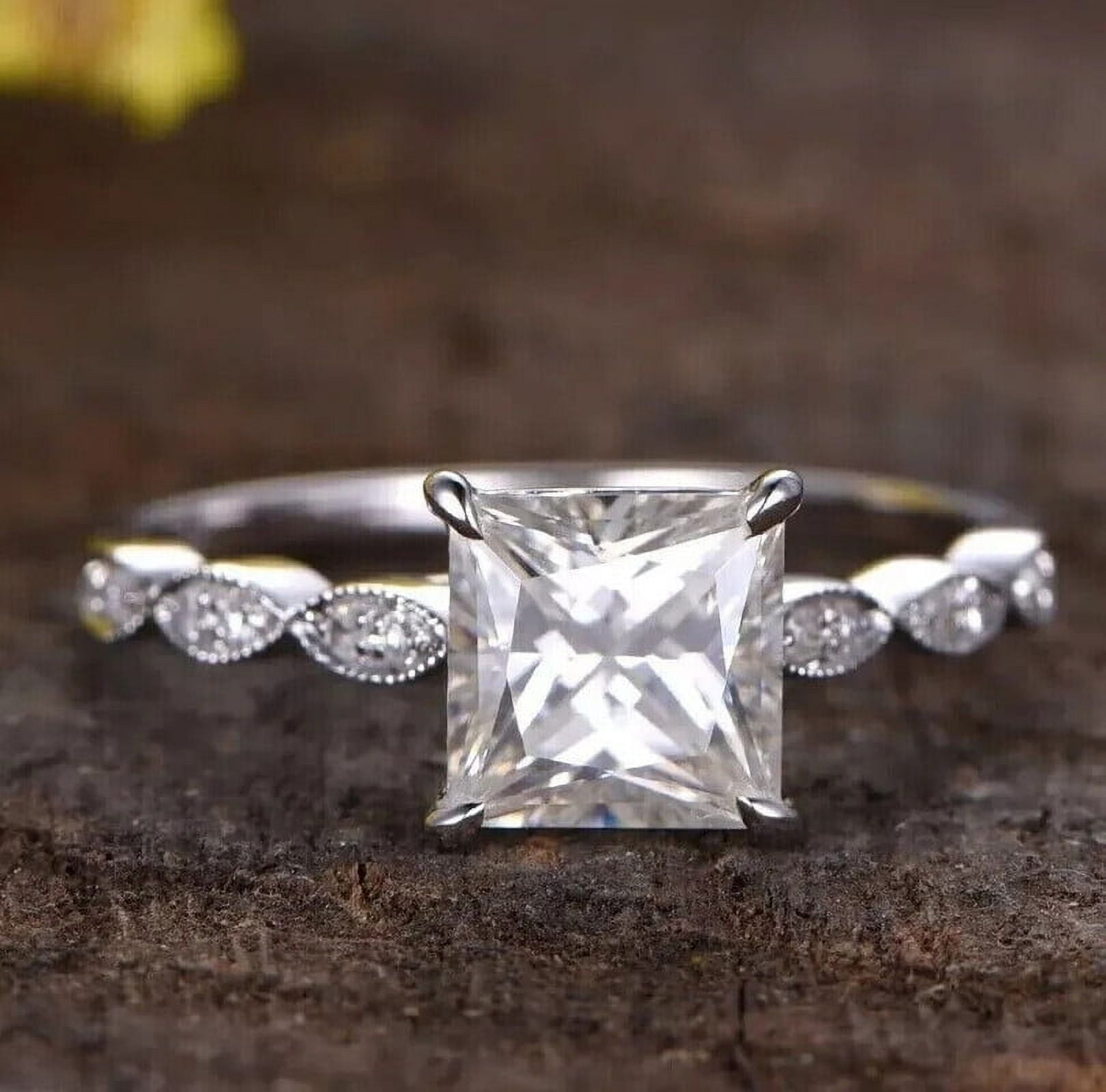 Brig Jewel 14K White Gold Plated Ring for Her - Prong Set 2.1 Ct ...