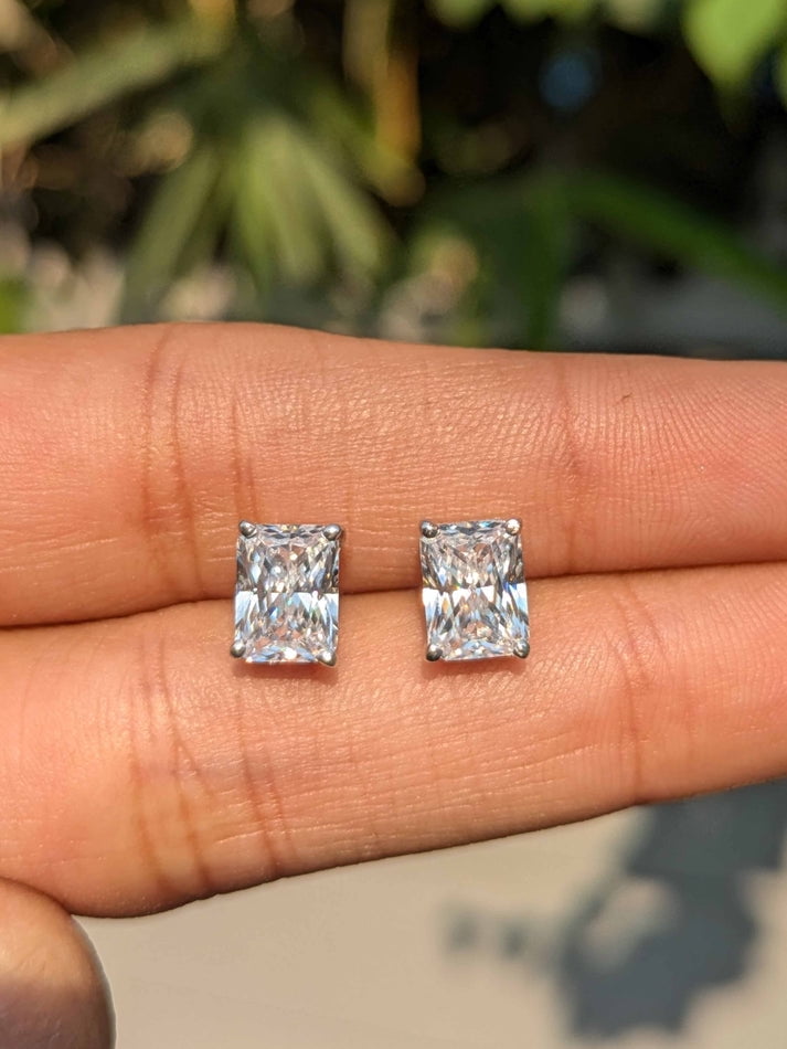 Brig Jewel 14K White Gold Plated Stud Earring - 1.7 Ct Radiant Cut Lab ...