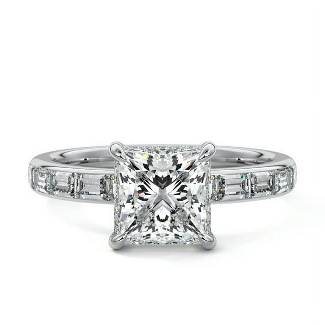 Brig Jewel 2.1 Ct Princess Cut Diamond Rings - 14K White Gold Over ...