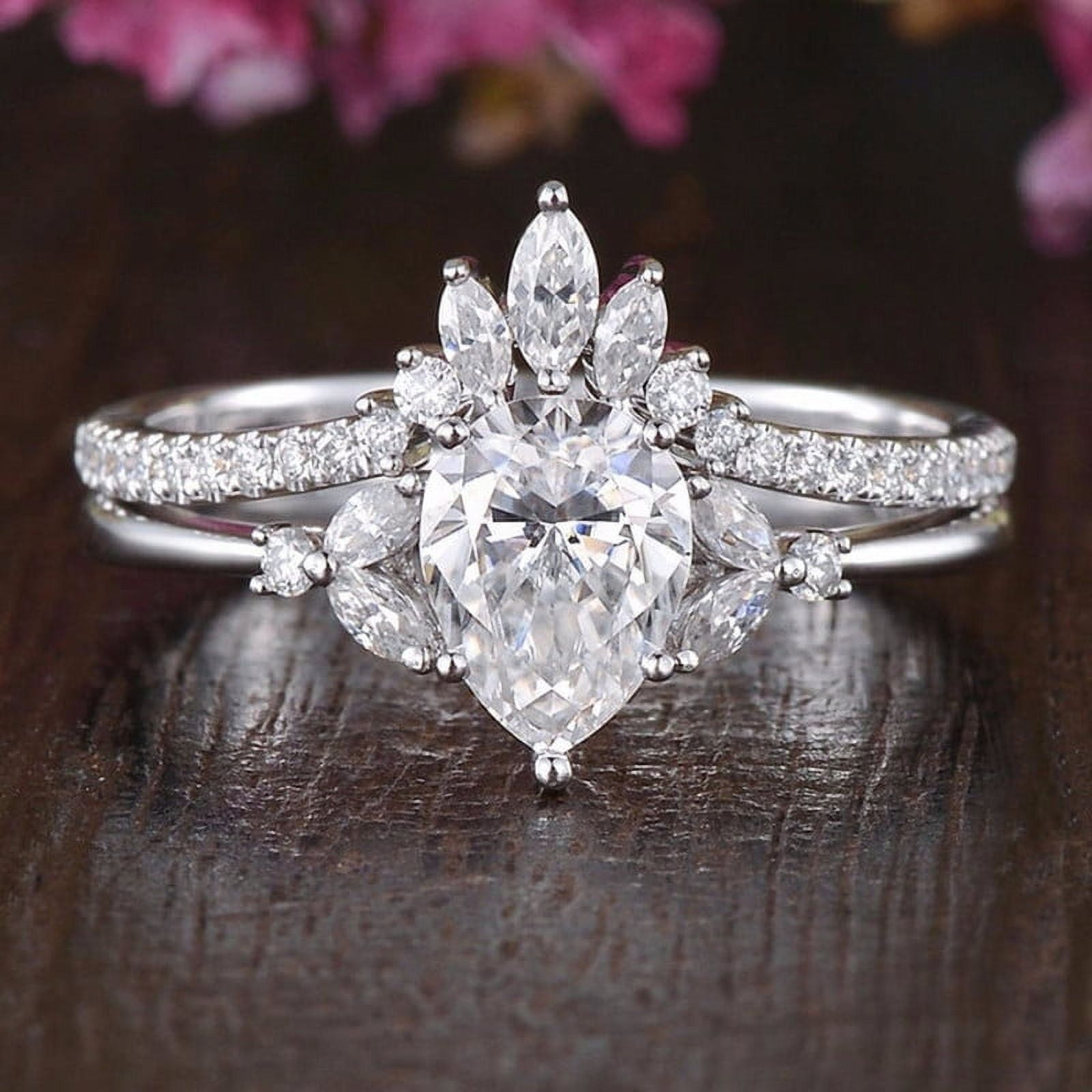 Brig Jewel 2 Ct Excellent Pear Diamond Cut Ring - 14K White Gold Plated ...