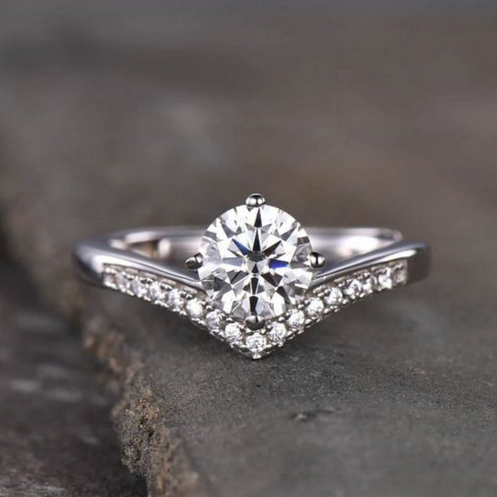 Brig Jewel 2 Ct Round Cut Diamond Ring - 14K White Gold Plated Band ...