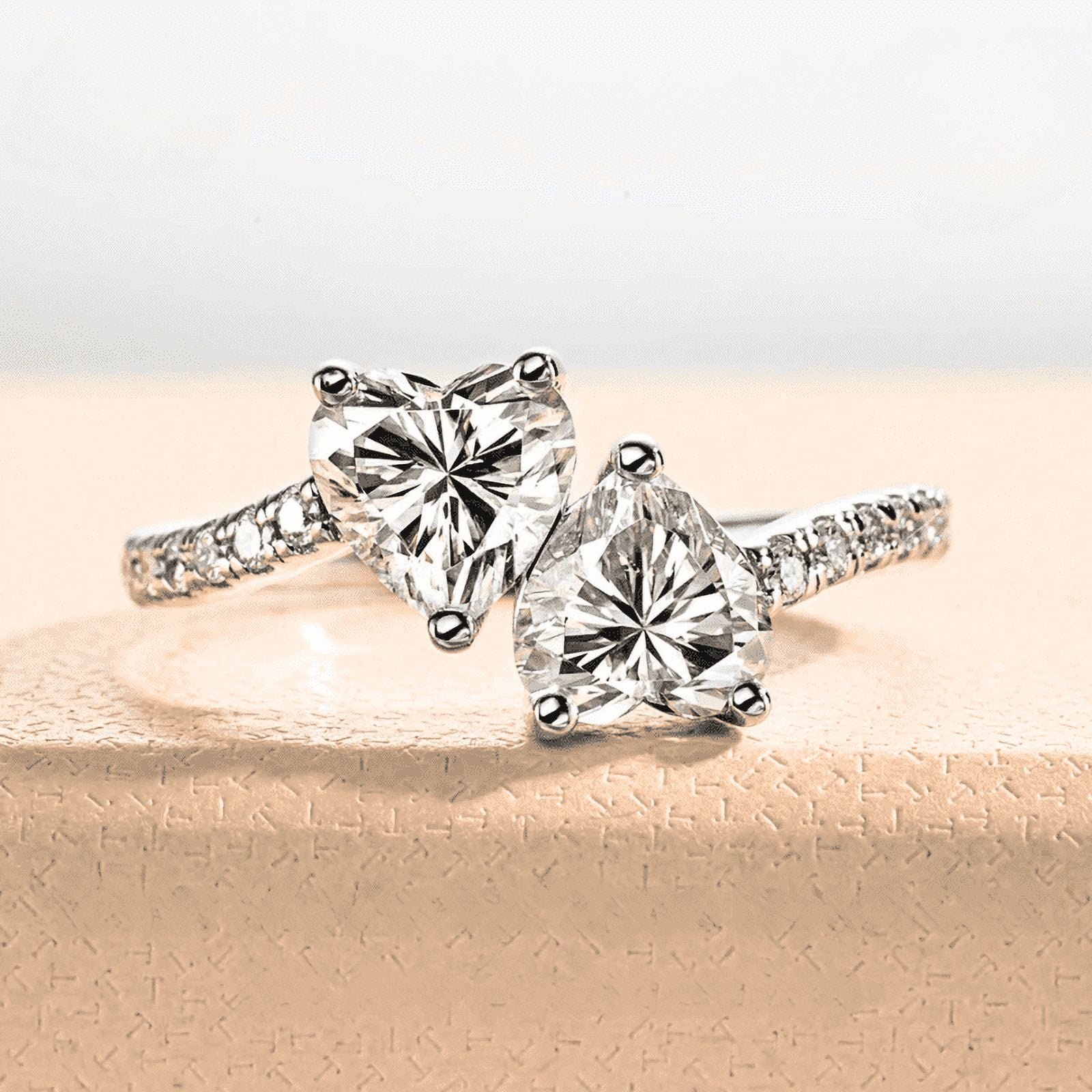 Brig Jewel Diamond Ring 14K White Gold Finish - 2 Ct VVS1/D Heart Shape ...