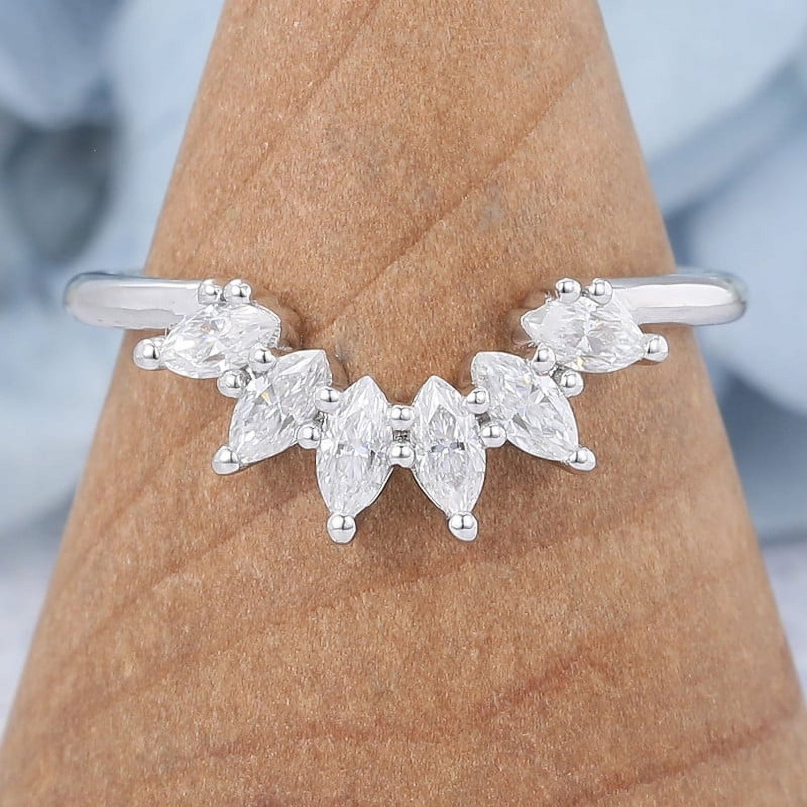 Brig Jewelry 1.15 Ct Marquise Cut VVS1 Moissanite Ring - 14K White Gold Plated Chevron Curved ...