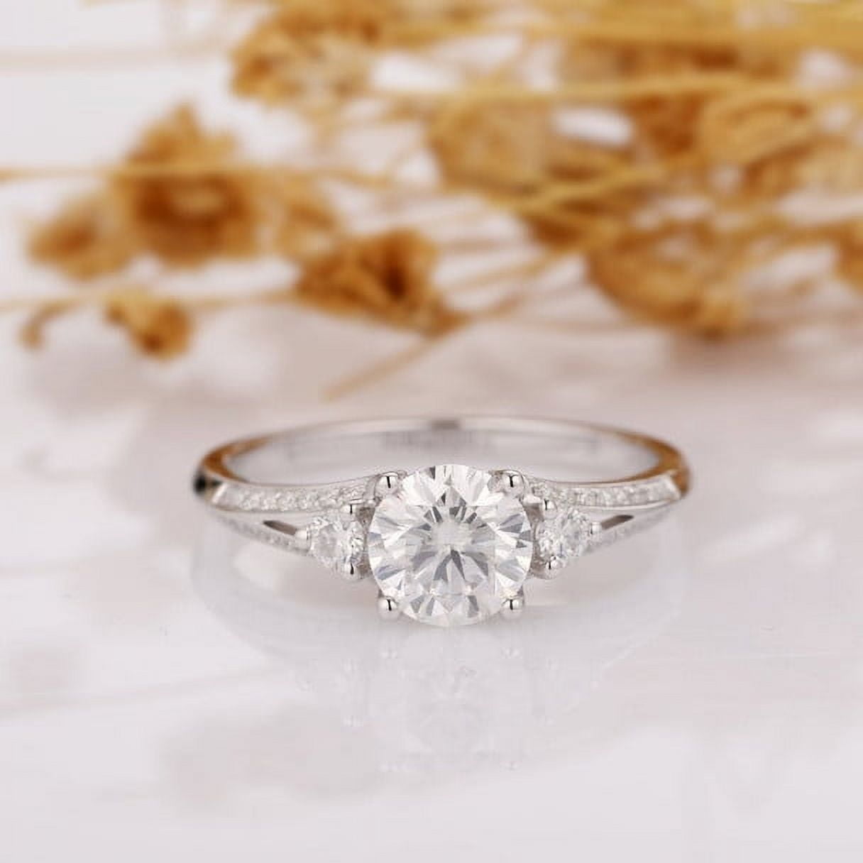 Brig Jewelry 1.7 Ct Round Cut Moissanite Ring - 14K White Gold Plated ...