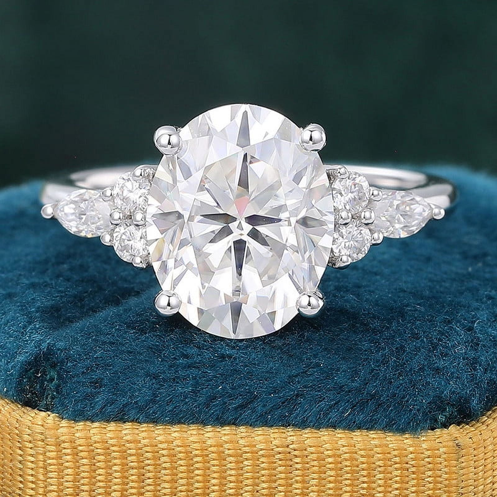 Brig Jewelry 1.78 Ct Oval Cut Moissanite Ring for Women - 14K White Gold Plated - Anniversary ...