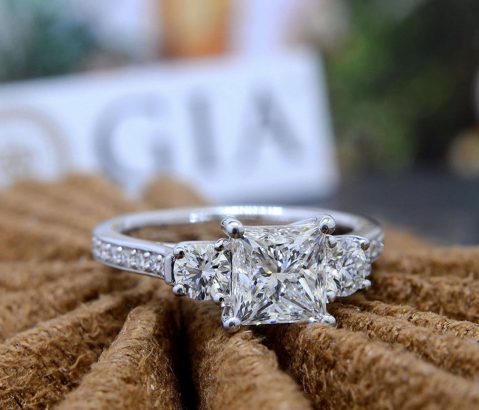 Brig Jewelry 1.9 Ct Princess Cut Moissanite Three Stone Ring - Stamped ...