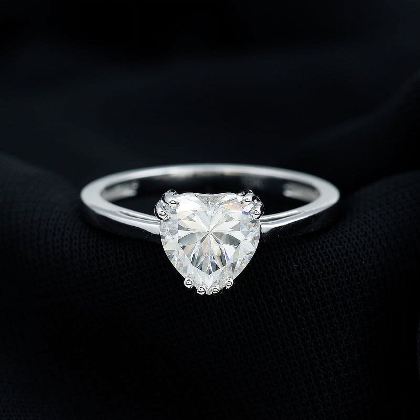 Brig Jewelry 1.90 Ct Heart Cut Lab Moissanite Ring - 14K Silver Double Prong Solitaire ...