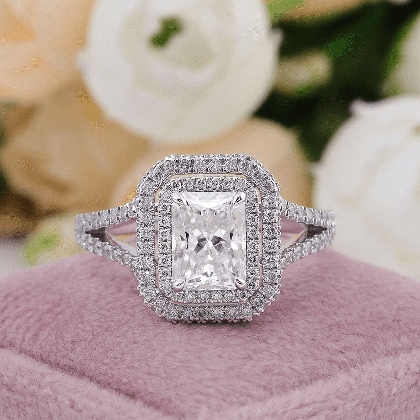 Brig Jewelry 14K White Gold Plated Ring - 2.9 Ct Radiant Excellent Cut ...