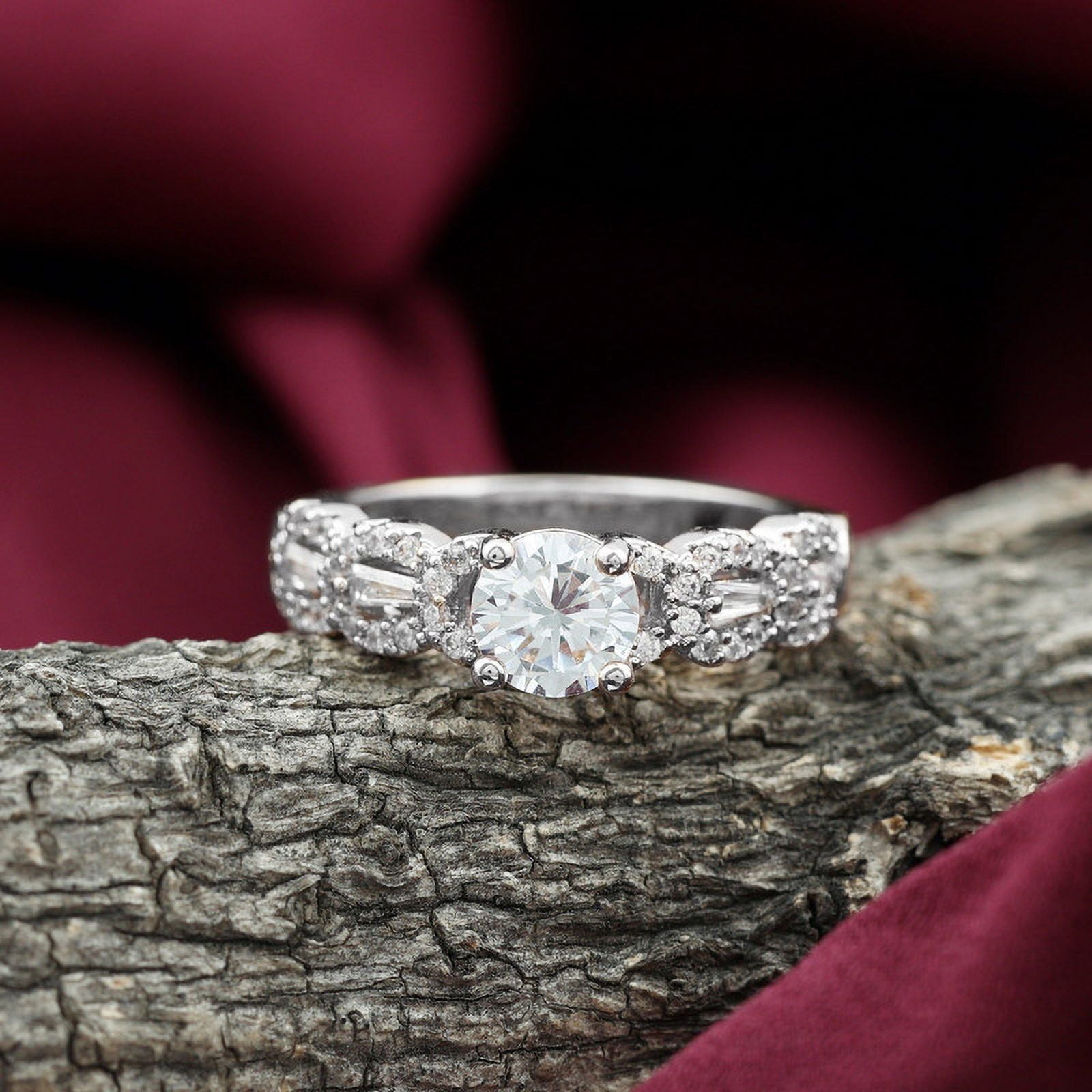 Brig Jewelry 14K White Gold Plated Rings - 1.2 Ct VVS1/D Round Cut Moissanite - Sterling Silver ...