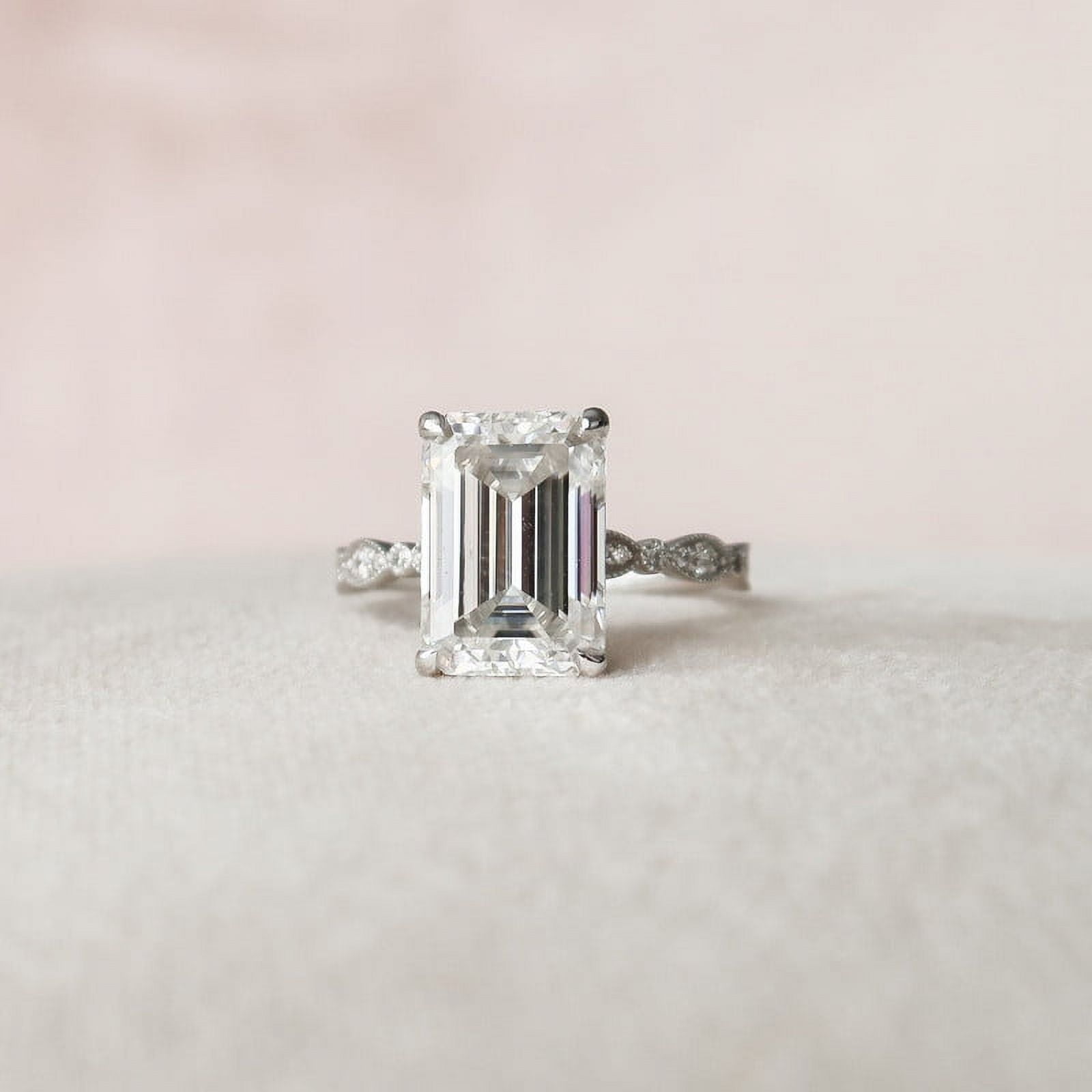 Brig Jewelry 2.1 Ct Excellent Emerald Cut Moissanite Ring - 14K White ...