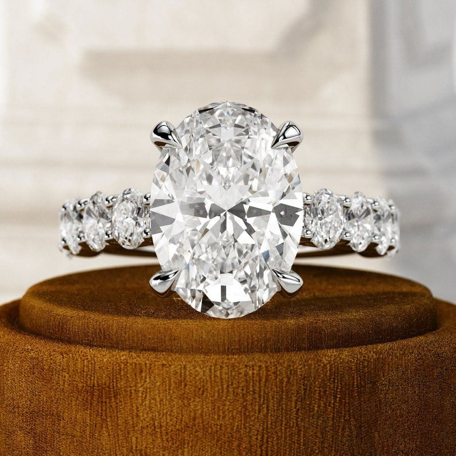 Brig Jewelry 2.5 Ct Oval Cut VVS1/D Moissanite Ring - 14K White Gold Plated Solitaire with ...