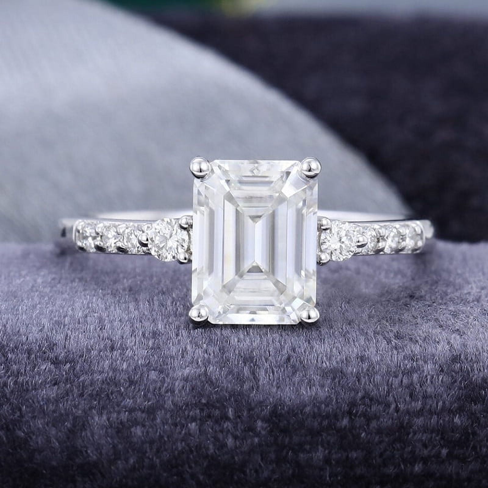 Brig Jewelry 2 Ct Emerald Cut White Moissanite Ring - 14K White Gold ...