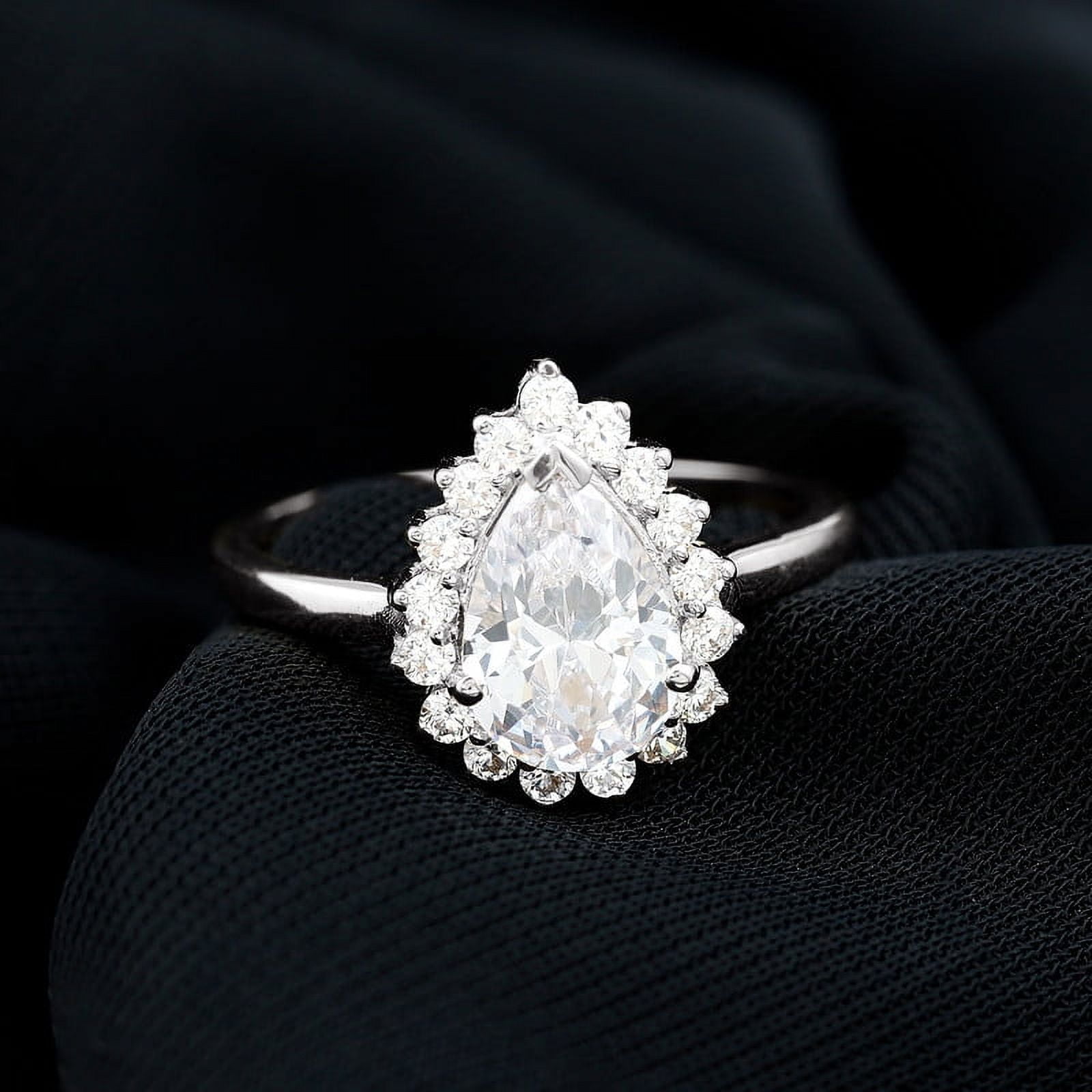 Brig Jewelry Pear Cut 2 Ct Moissanite Rings - 14K White Gold Plated ...