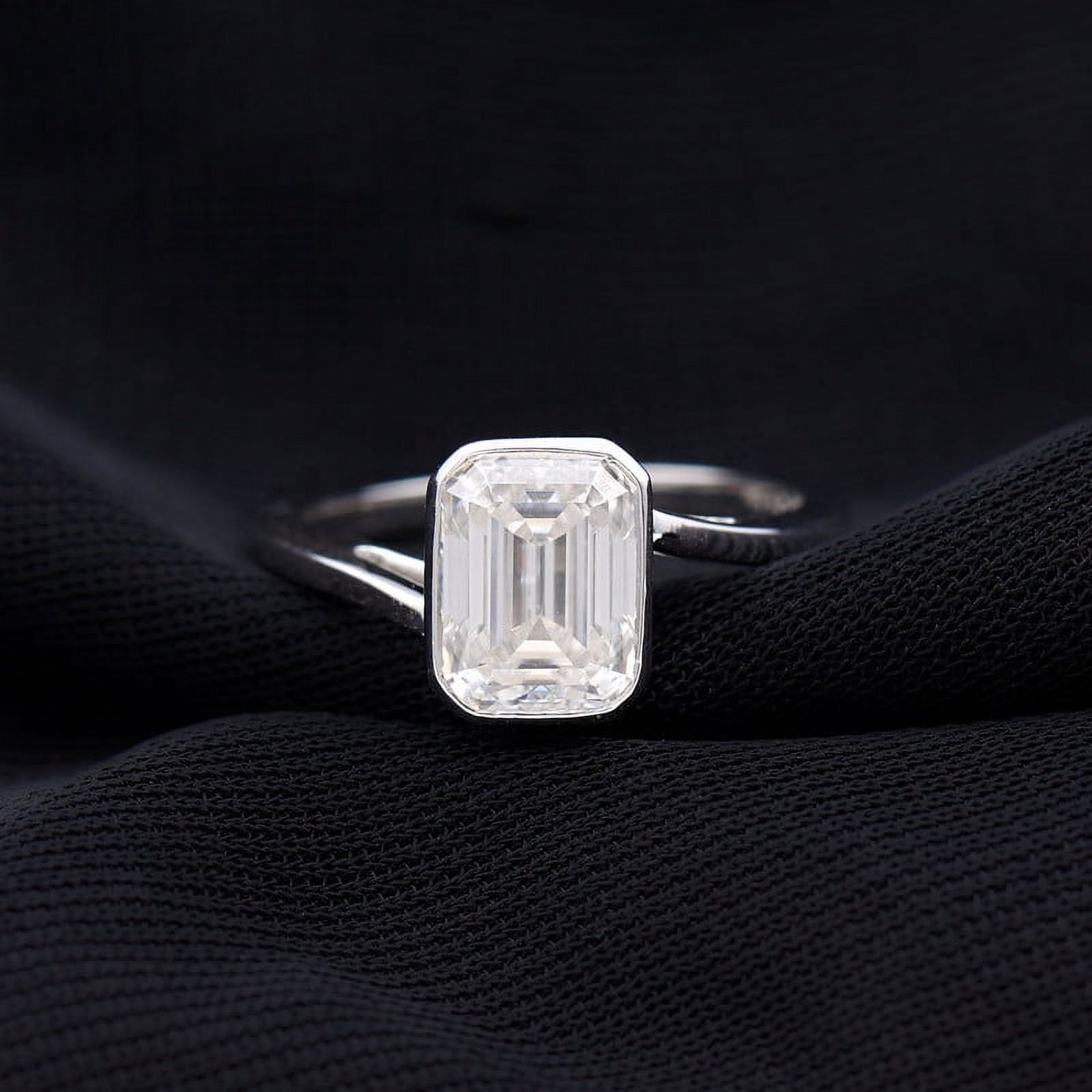 Brig Jewelry White Gold Plated 14K Moissanite Ring - 1.8 Ct Emerald Cut ...