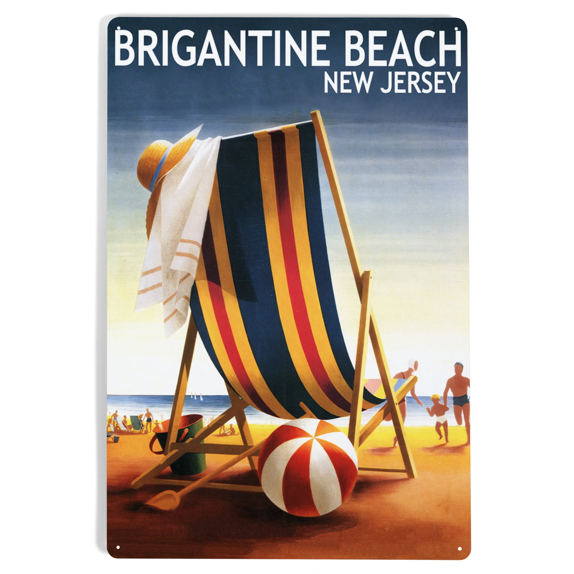 Brigantine Beach, New Jersey, Beach Chair and Ball (12x18 Aluminum Art ...