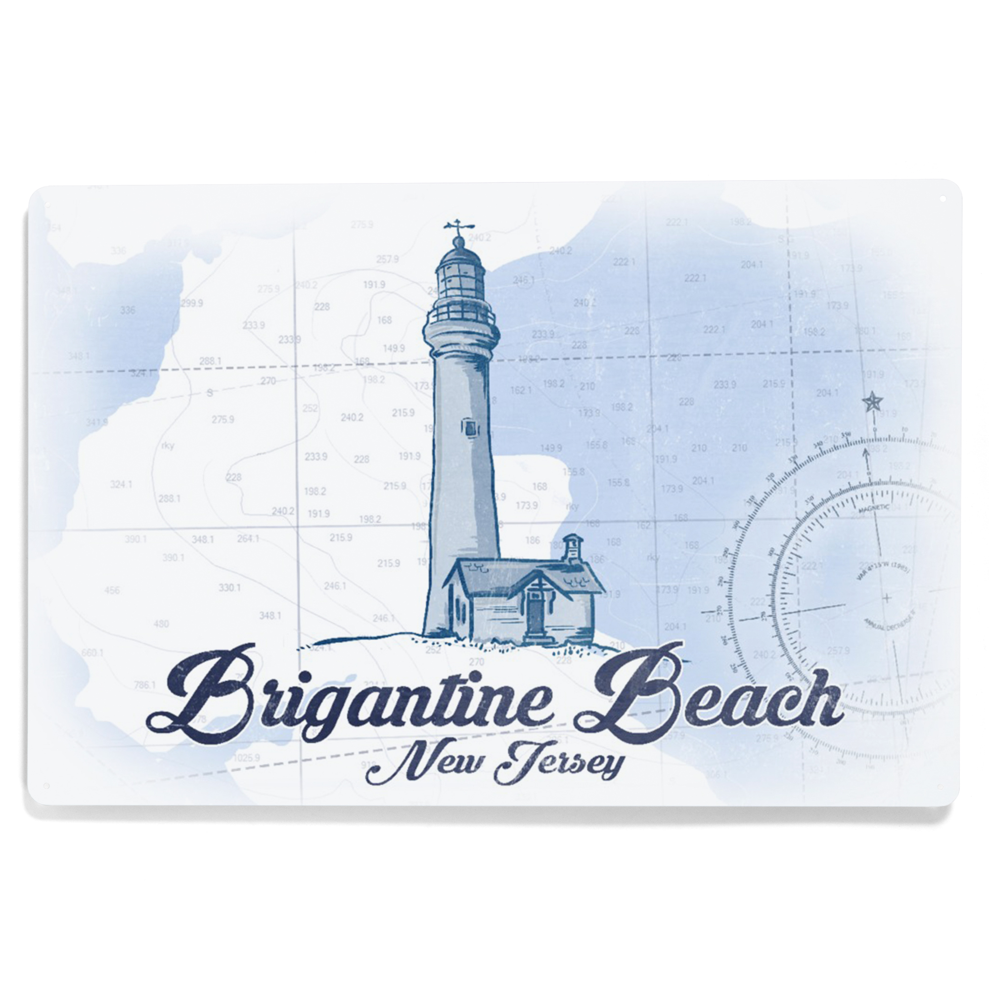 Brigantine Beach, New Jersey, Beach Chair and Umbrella, Blue, Coastal ...