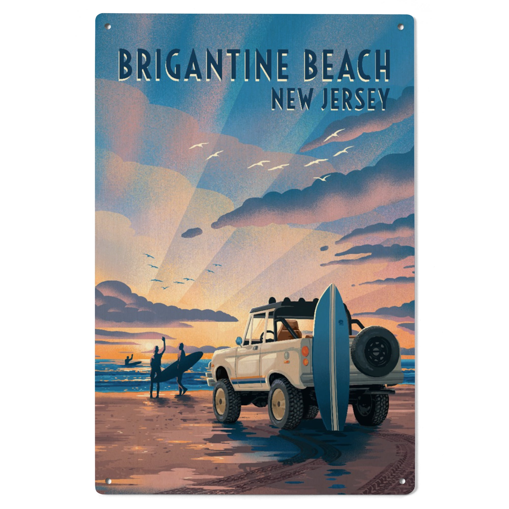 Brigantine Beach, New Jersey, Beach Lithograph Birch Wood Wall Sign ...