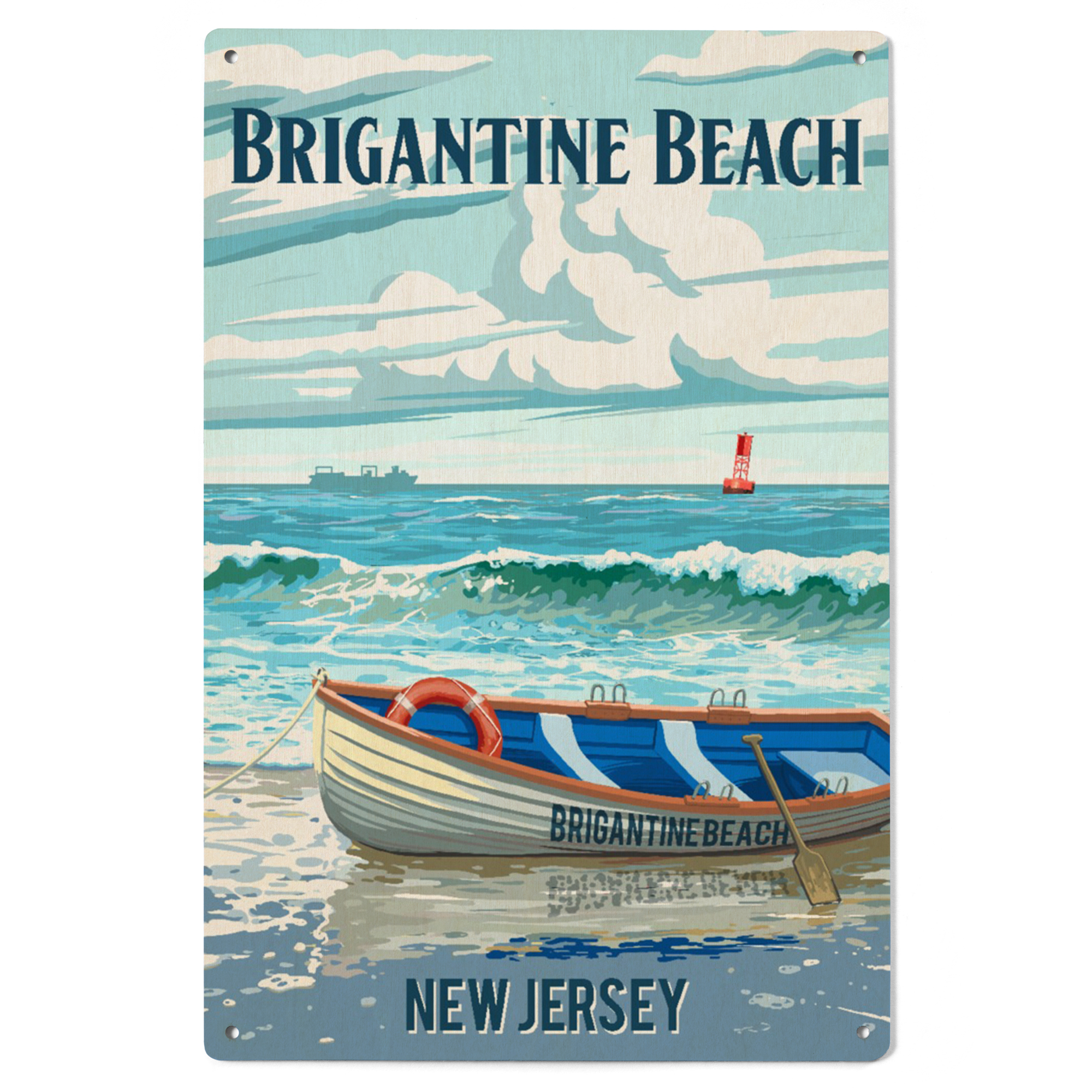 Brigantine Beach, New Jersey, Lifeboat on the Beach Birch Wood Wall ...