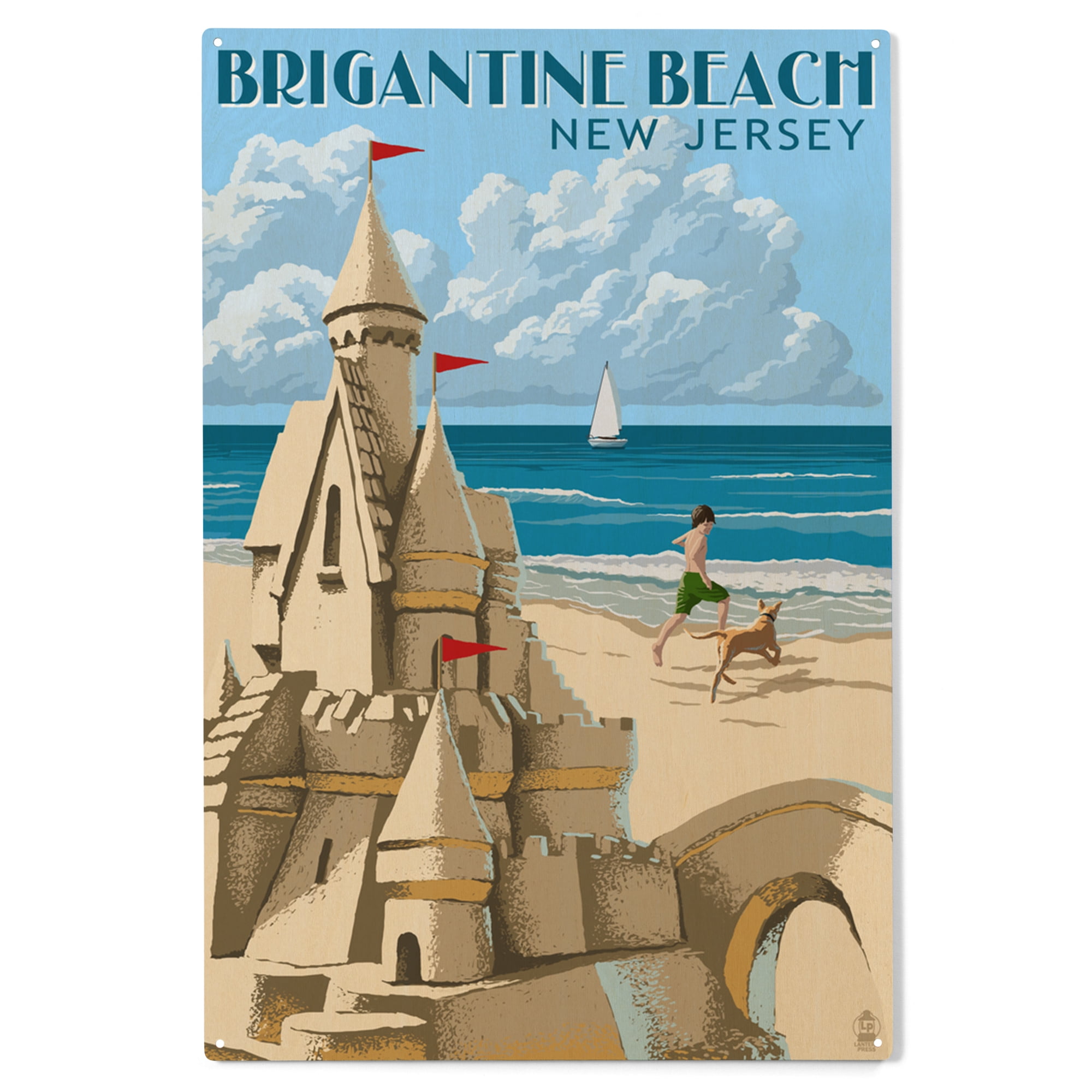 Brigantine Beach, New Jersey, Sandcastle Birch Wood Wall Sign (10x15 ...