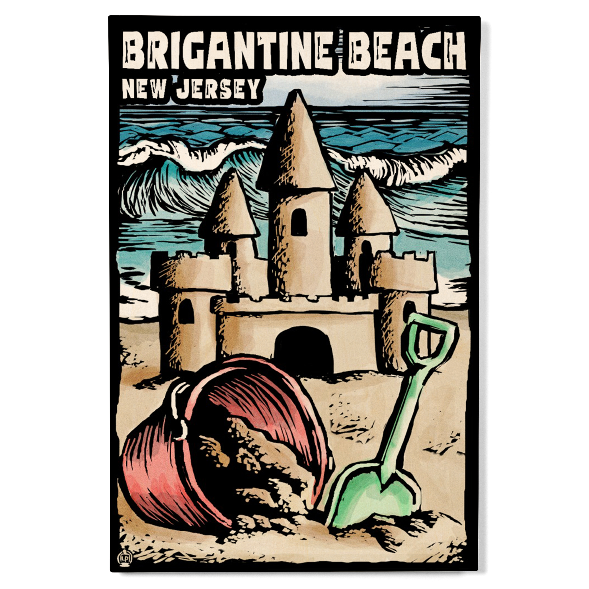 Brigantine Beach, New Jersey, Sandcastle, Scratchboard Birch Wood Wall ...