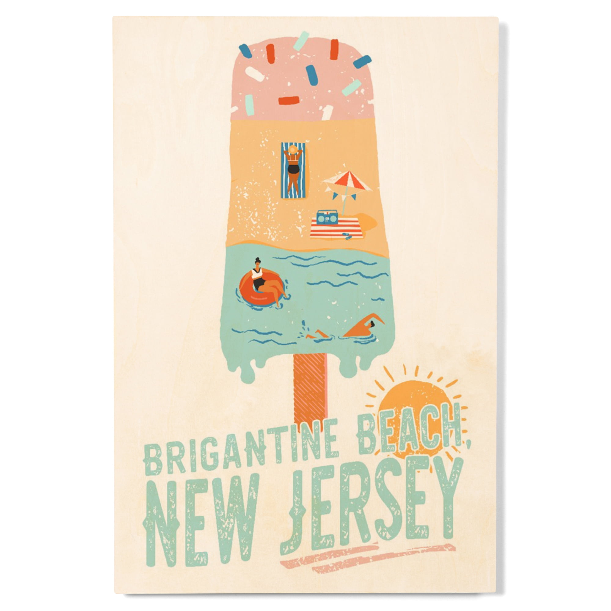 Brigantine Beach, New Jersey, Summer Ice Cream Scene Birch Wood Wall ...
