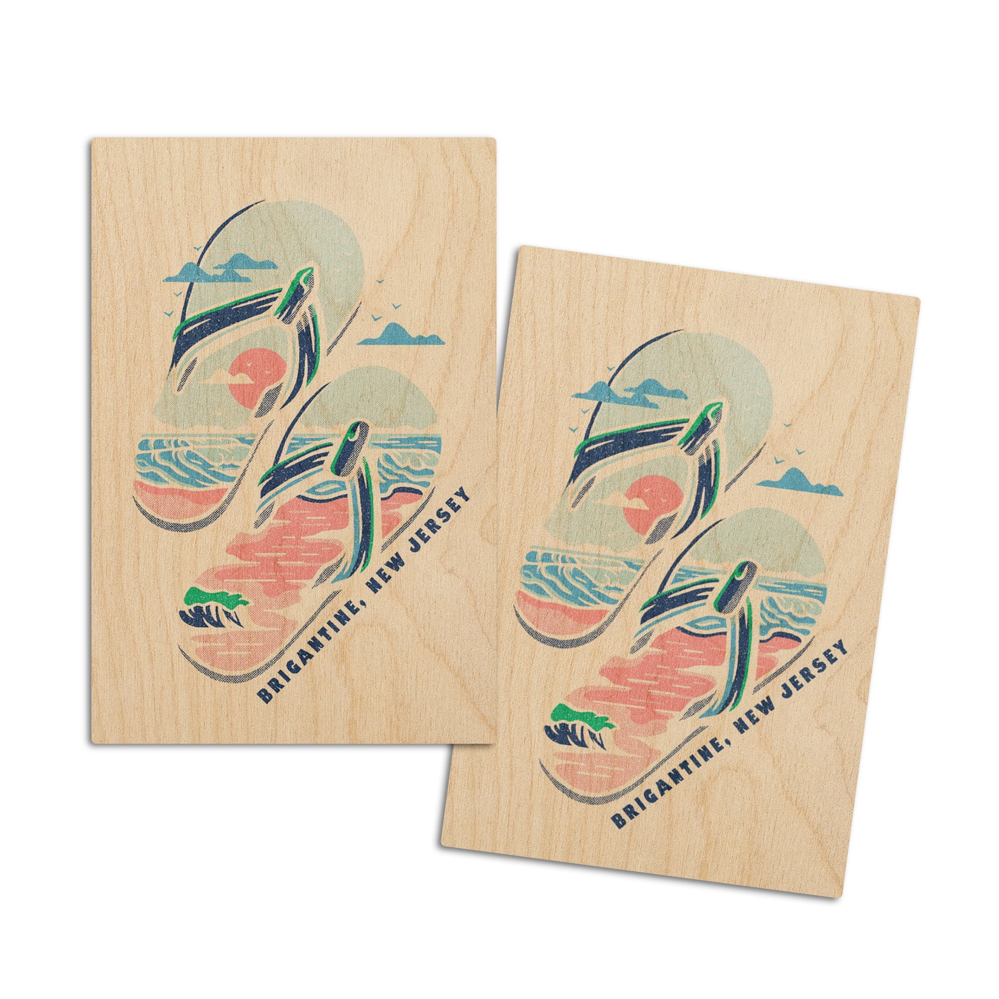 Brigantine, New Jersey, Flip Flops Beach Scene, Distressed (4x6 Birch ...