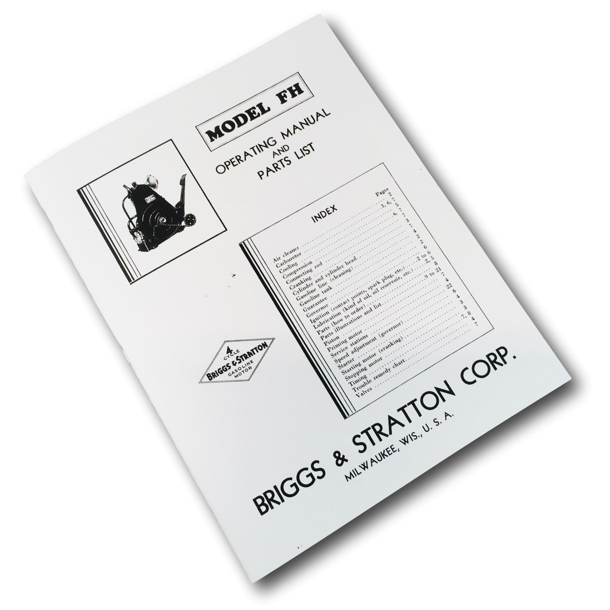 Briggs And Stratton Model Fh Gas Engine Motor Owners Operators & Parts ...