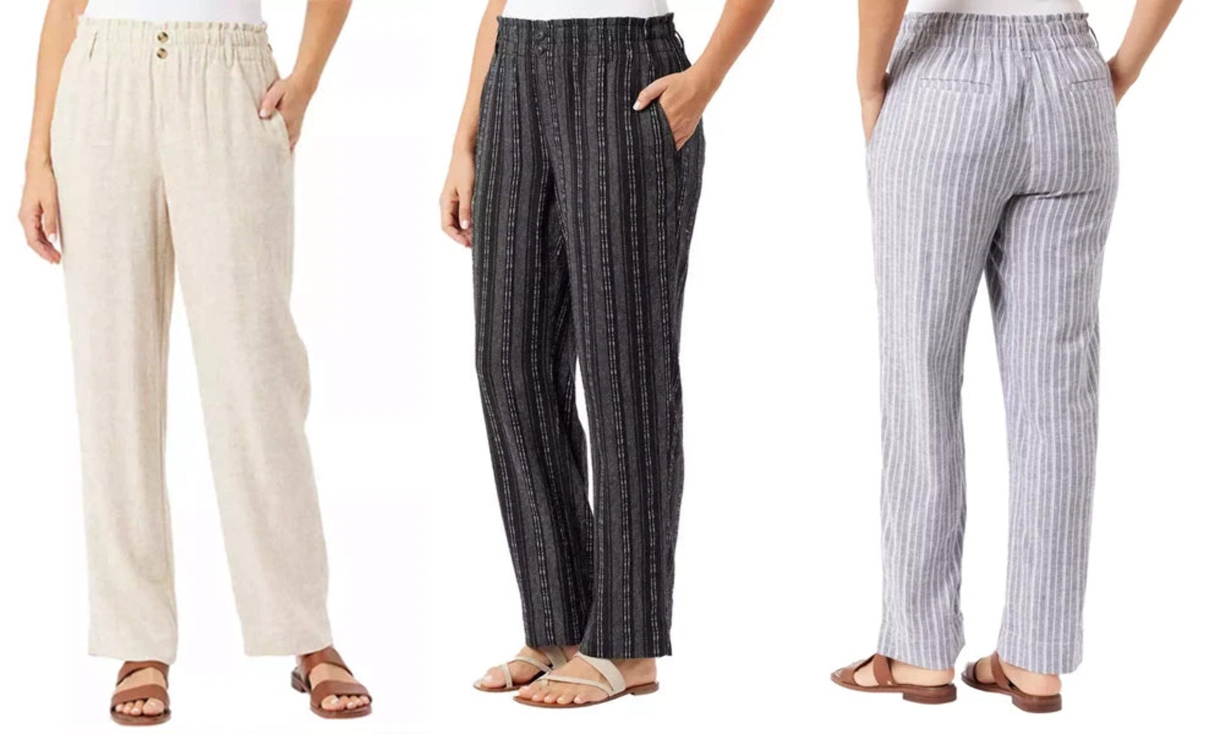 Briggs Ladies' Linen Blend Wide Leg Pants, Black Stripes Large ...