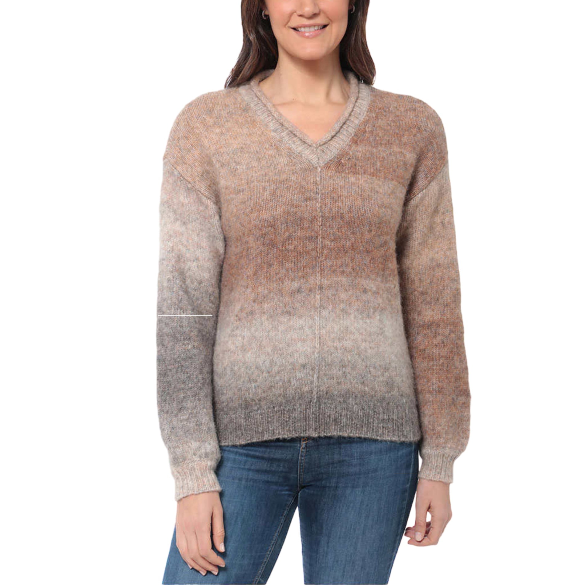 Briggs Women's Cozy V-Neck Soft Ombre Space Dye Soft Knitt Sweater ...