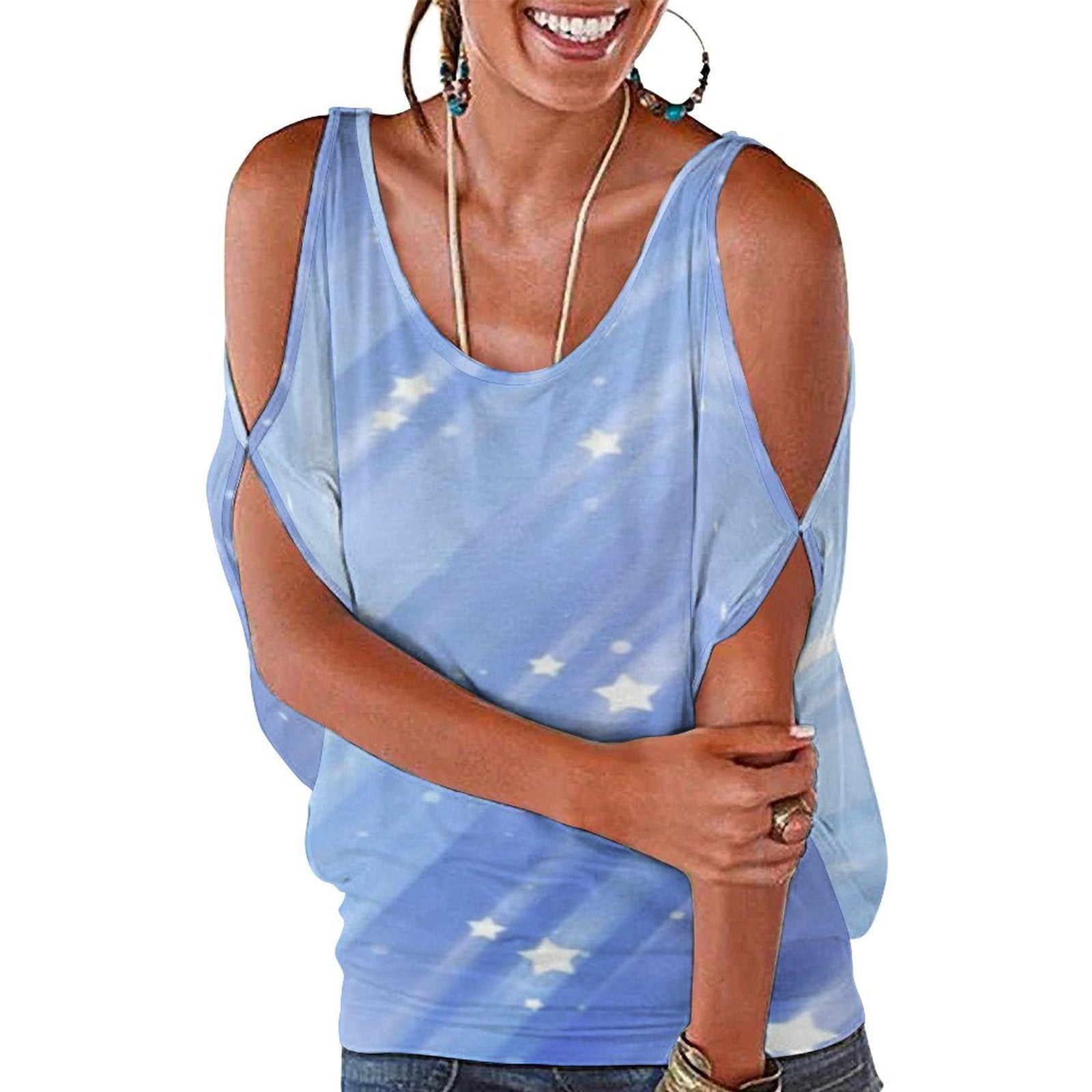 Bright Abstract Blue Background with Glitter And Stars Casual Womens ...