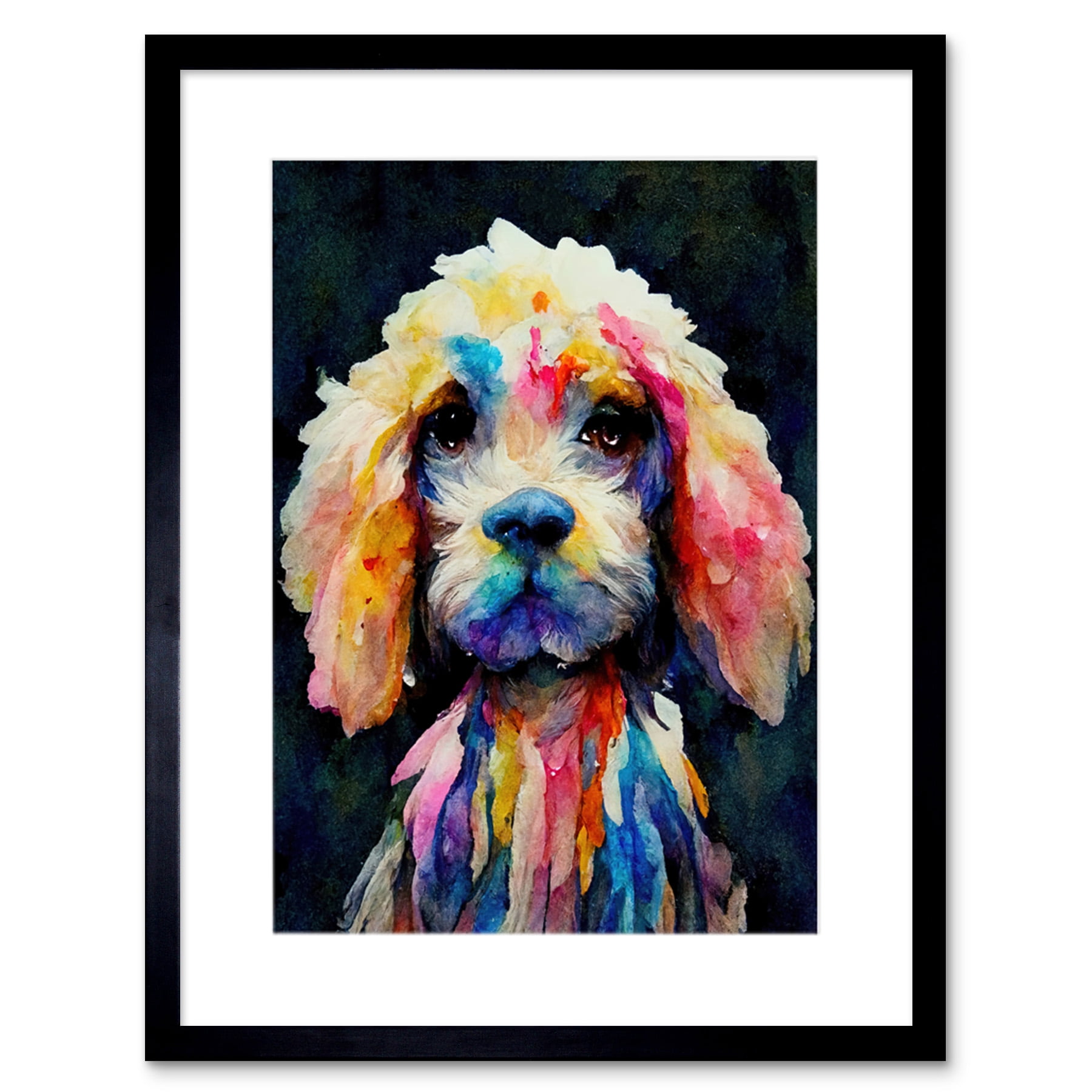 Bright Abstract Colourful Dog Spaniel Cavapoo Cockapoo Artwork Framed ...