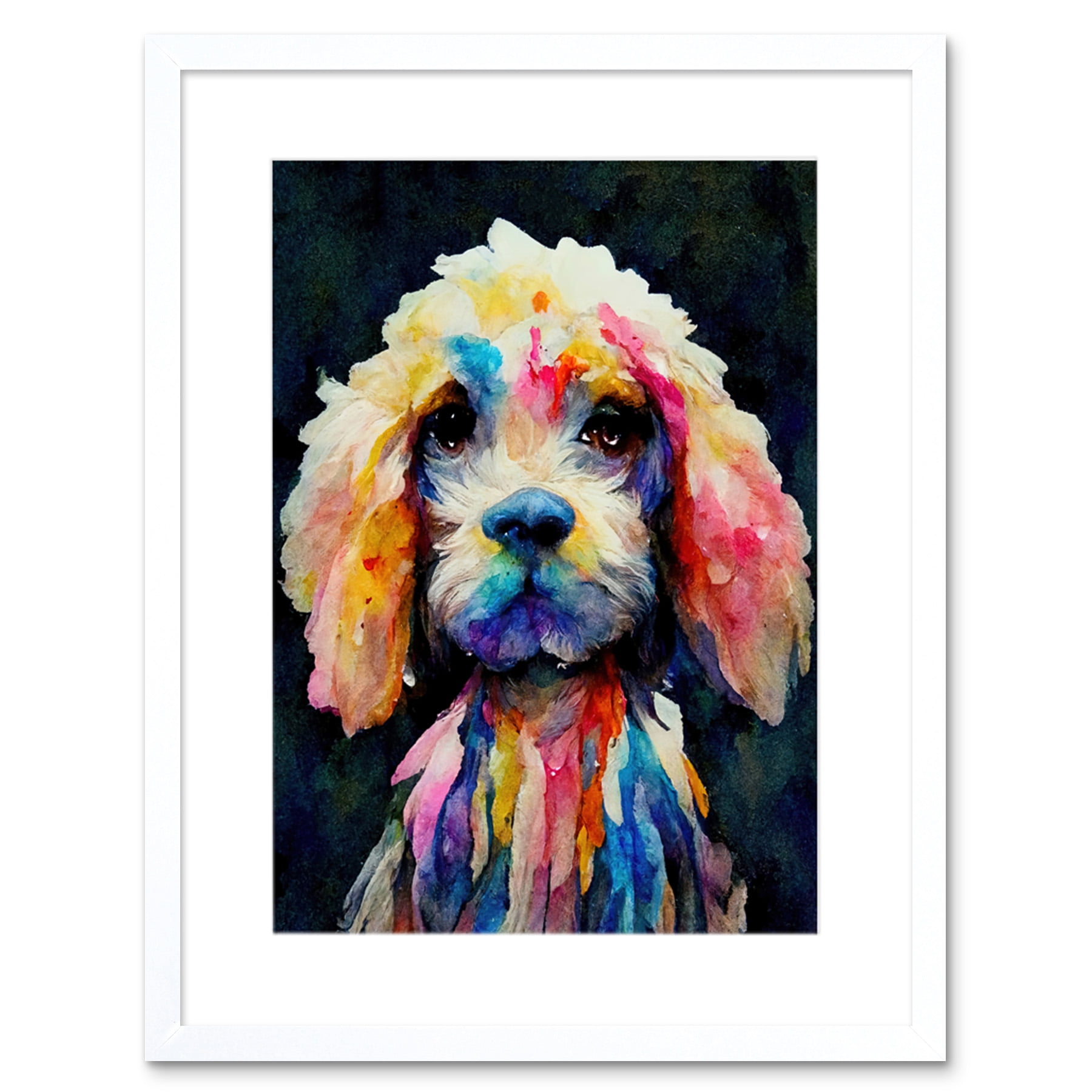 Bright Abstract Colourful Dog Spaniel Cavapoo Cockapoo Artwork Framed ...