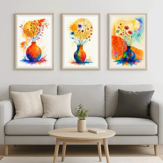 Bright Abstract Floral Prints Set of 3 | Boho Style Vase Nature Home ...