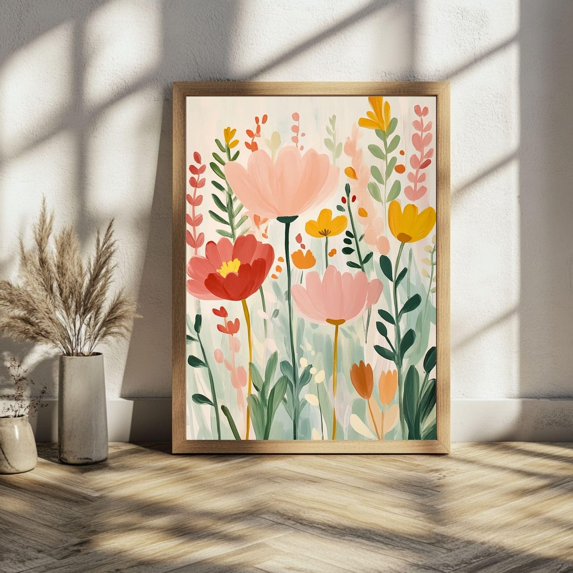 Bright Abstract Flower Botanical Wall Art, Spring Floral Print, Modern ...