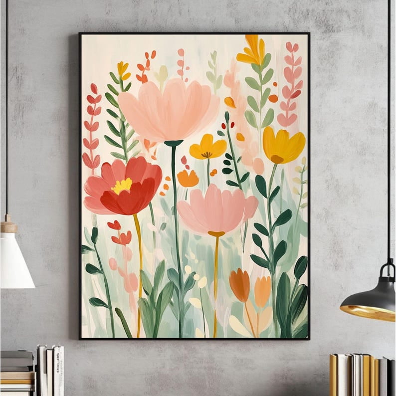 Bright Abstract Flower Botanical Wall Art, Spring Floral Printable ...