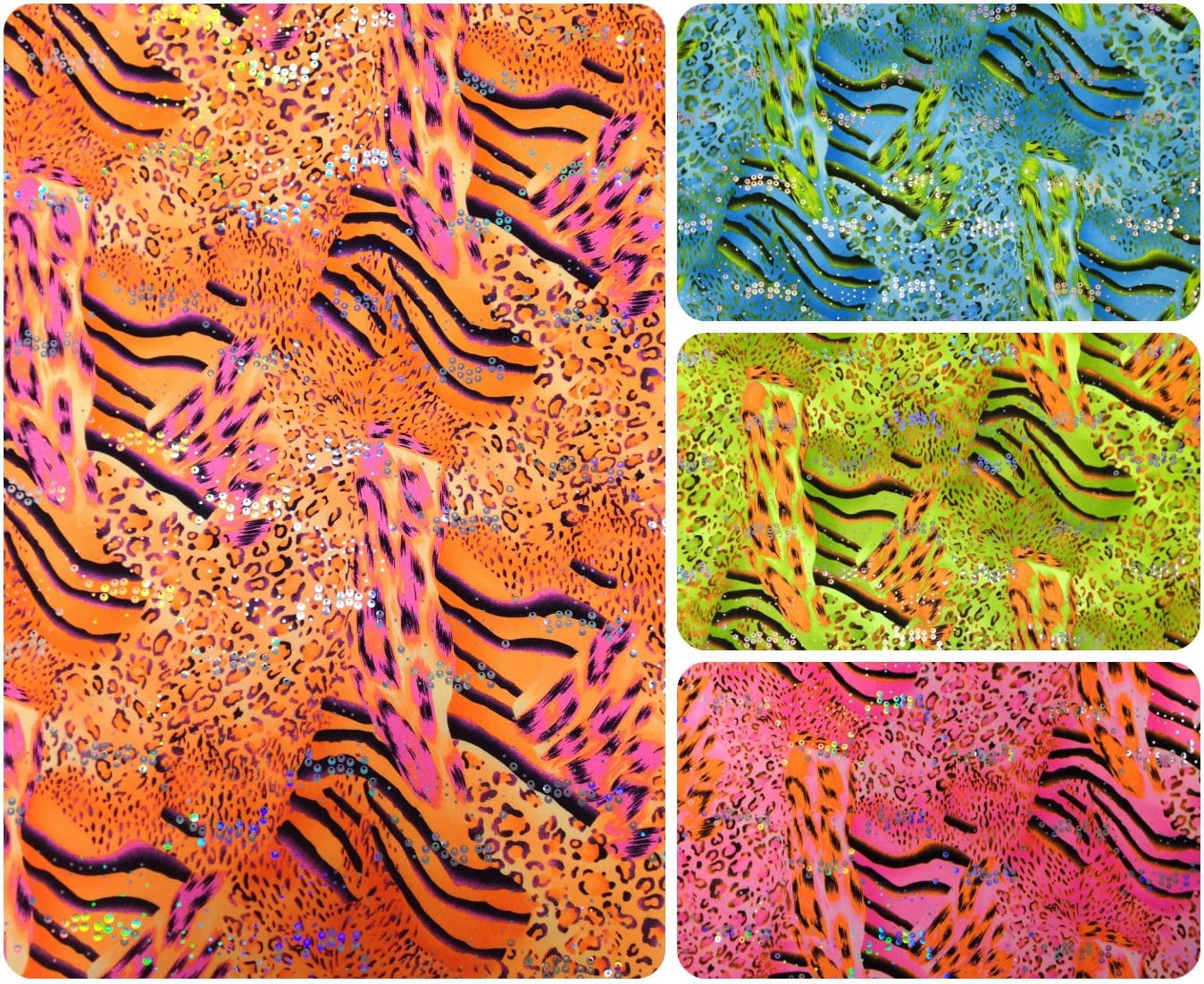 Bright Animal Print w/Candy Holographic Faux Sequins on Stretch ...