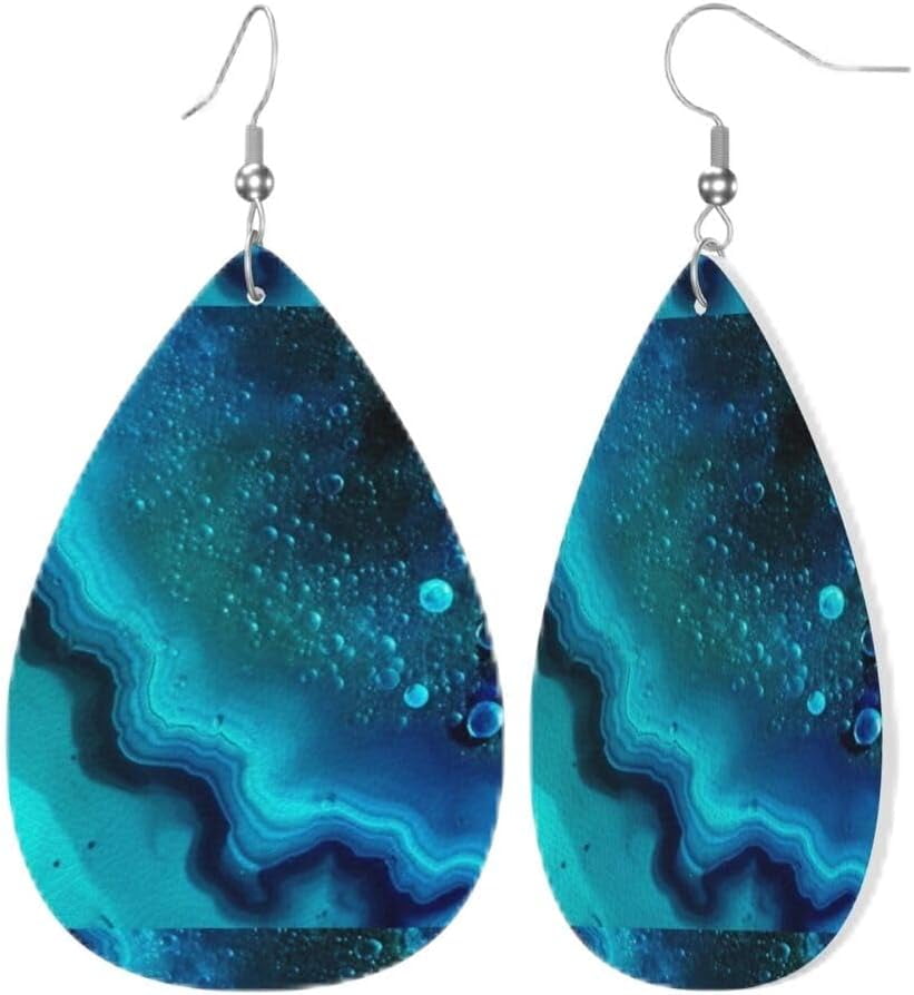 Bright Aqua Blue Turquoise Leather Earrings, Light And Bright Colors ...