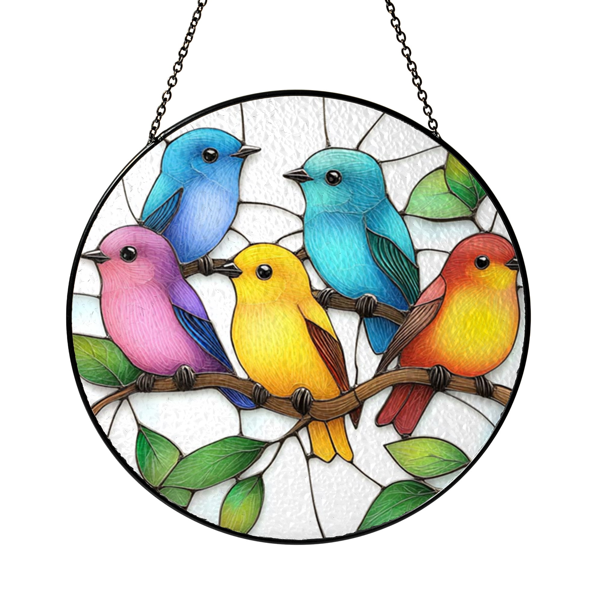 Bright Birds Branch Scene Stained Glass Style Window Suncatcher, Nature ...