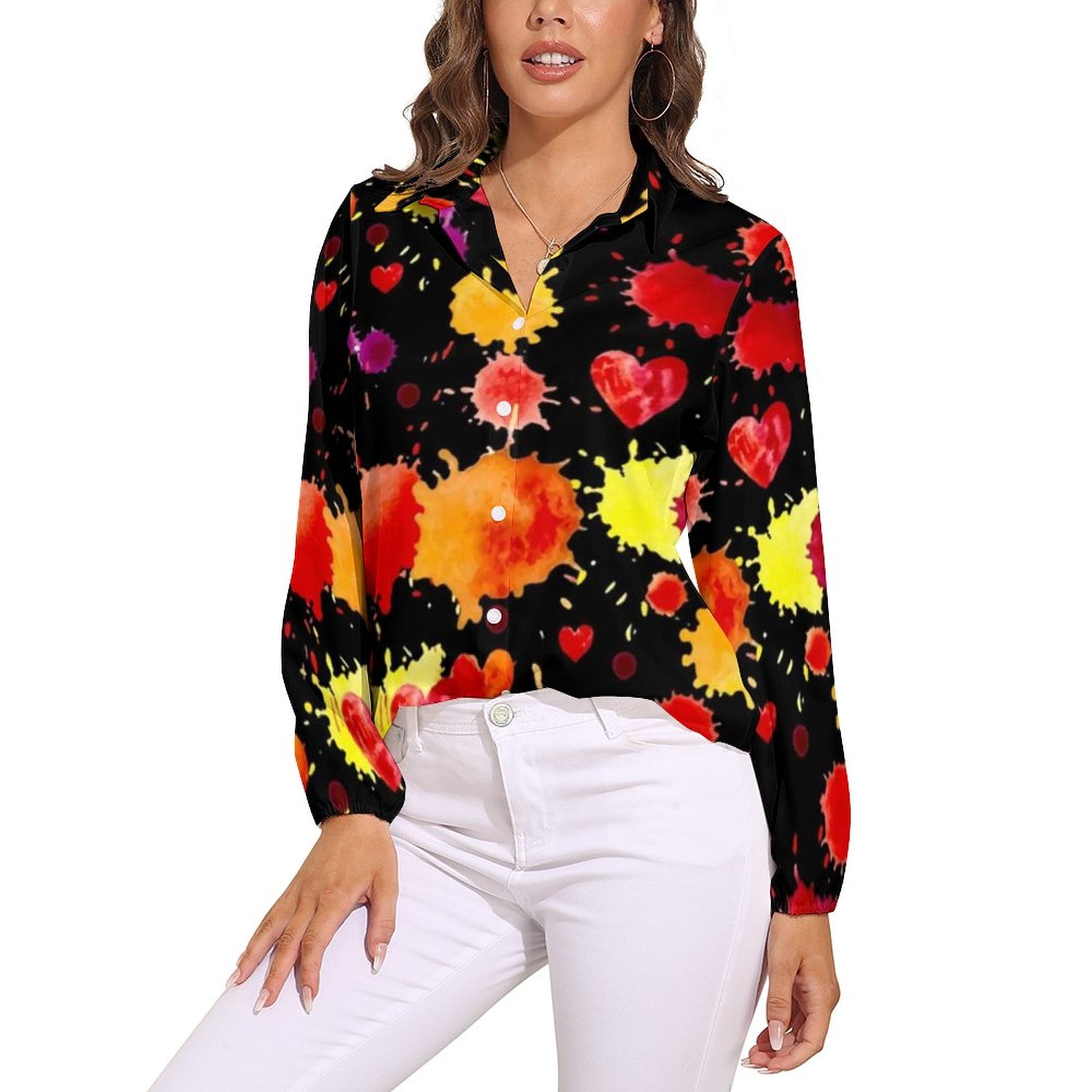 Bright Blouse Long-Sleeve Colorful Stripes Print Office Work Blouses ...