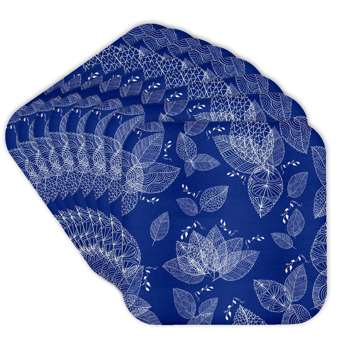 3drose, Bright Blue and White Skeleton Leaf Pattern, Set of 8 Coasters ...
