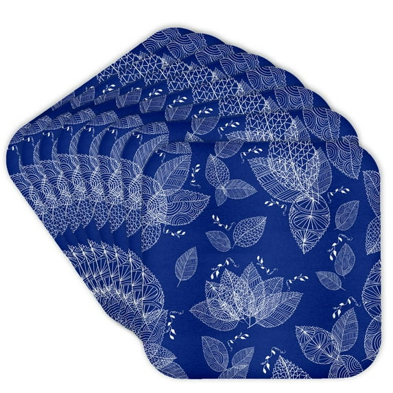 Bright Blue And White Skeleton Leaf Pattern, set of 8 Coasters - Soft ...