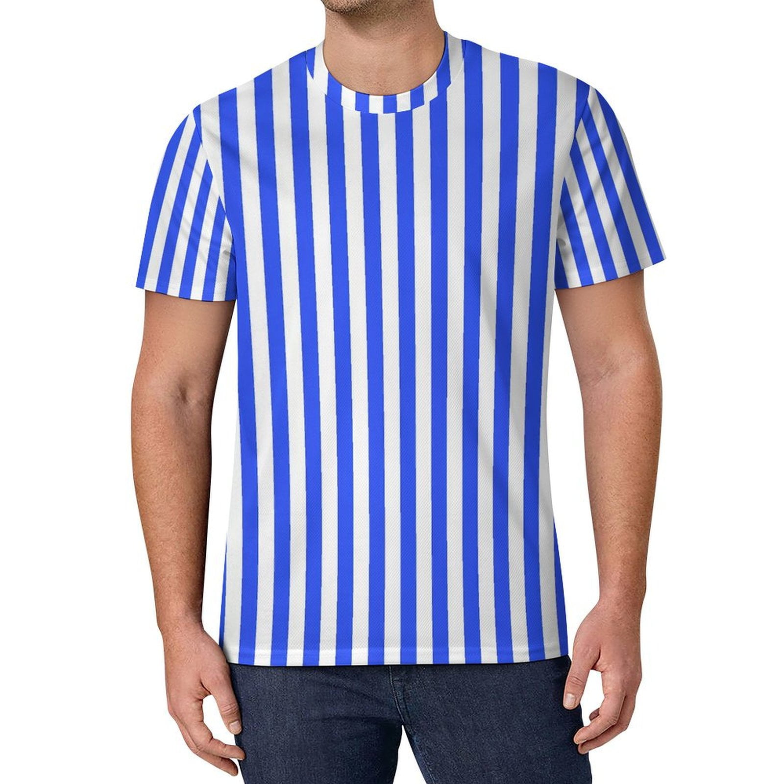 Bright Blue And White Striped TShirt Cool TShirts Short Sleeve Tops Hot Fun Overd Clothing ...