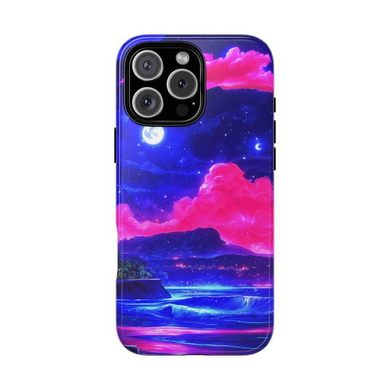 Bright Blue Ocean Under a Glowing Night Sky Case for iPhone 11,12,13,14 ...