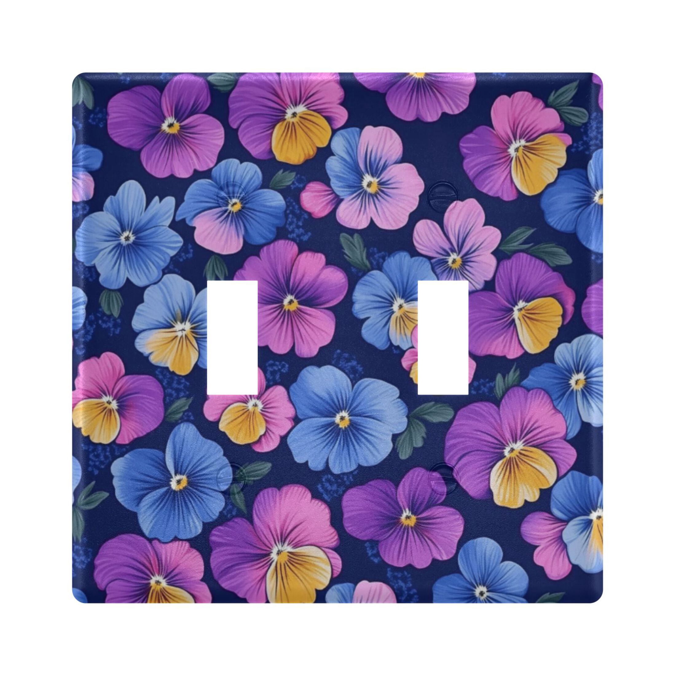 Bright Blue Purple Pansy Light Switch Cover Decorative 2 Gang Wall ...