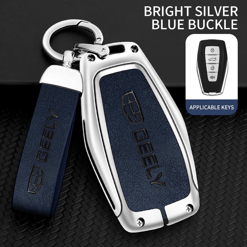 Bright Blue Set - Car Key Fob with Auto Emblem, Keychain, Case, Geely ...