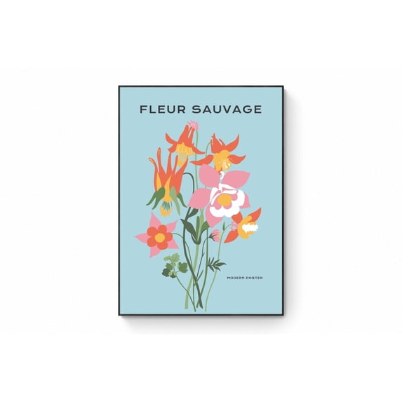 Bright Blue Tropical Floral Abstract Wall Art Modern Decor, Unframed ...