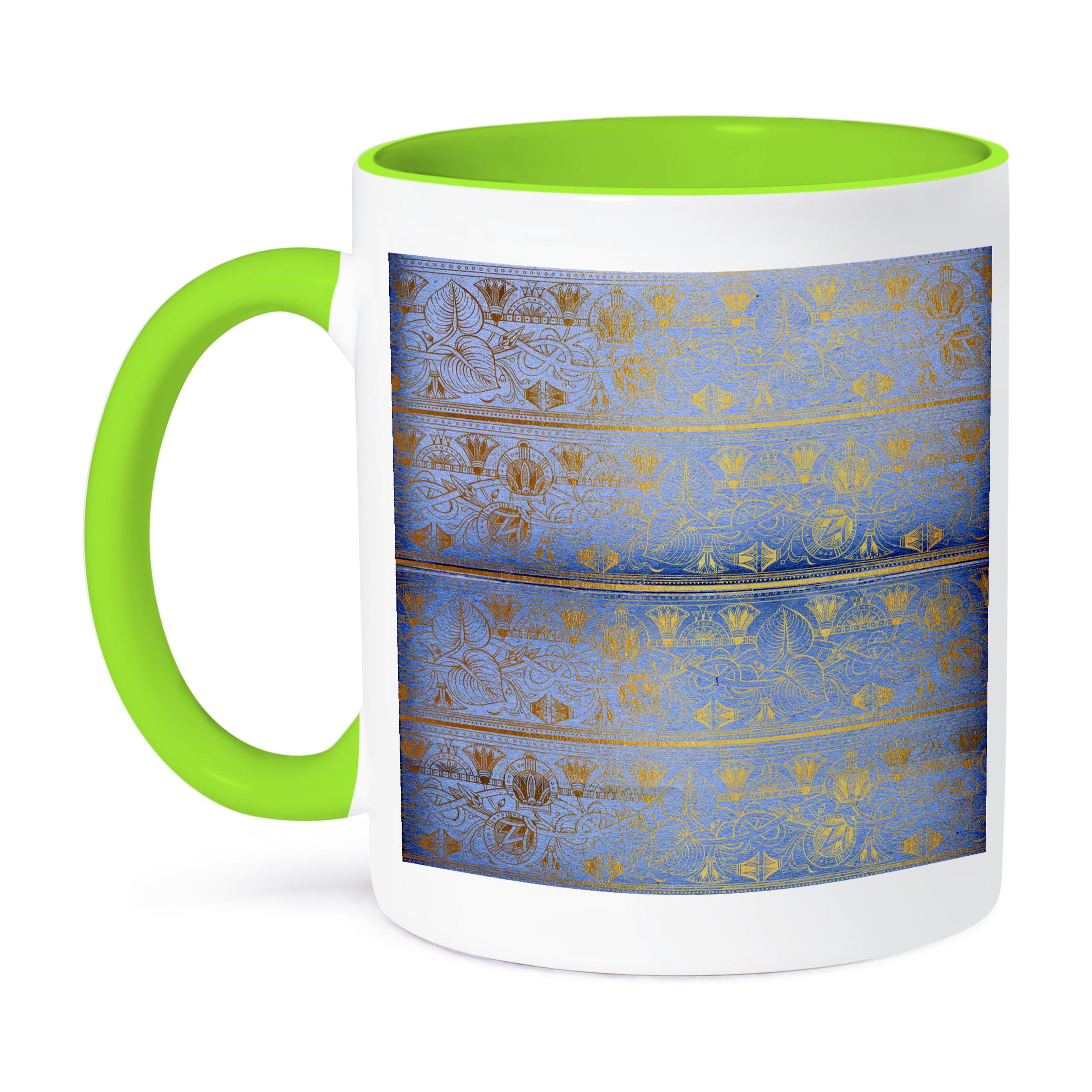 3dRose, Bright Blue and Faux Gold Fancy Egyptian Design In Rows, 15oz ...