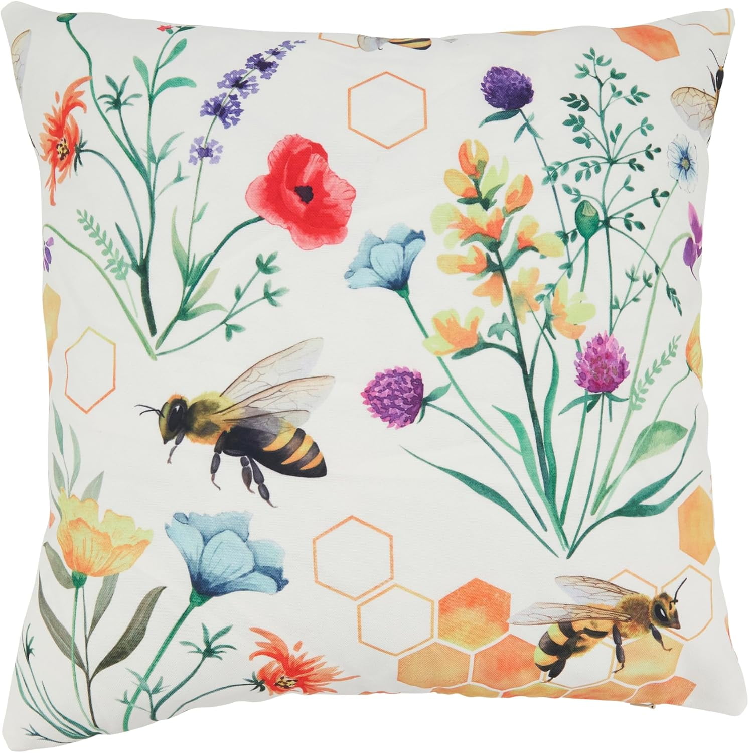 Bright Bumble Bee Floral Outdoor Pillow with Poly Fill - Walmart.com
